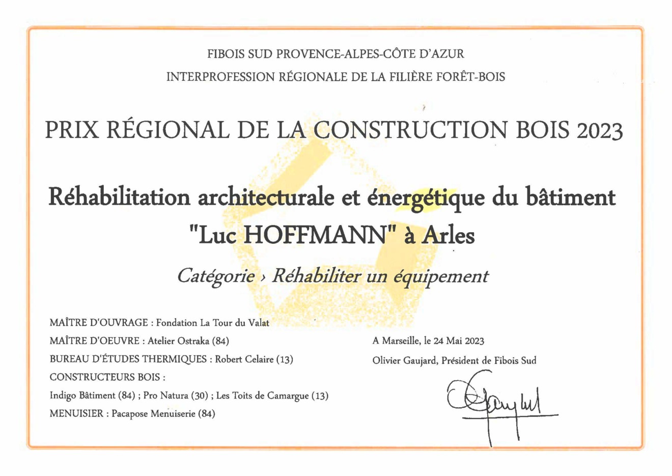 Obtention du Prix Régional de la Construction Bois Sud Provence-Alpes-Côte d’Azur 2023 pour la ...